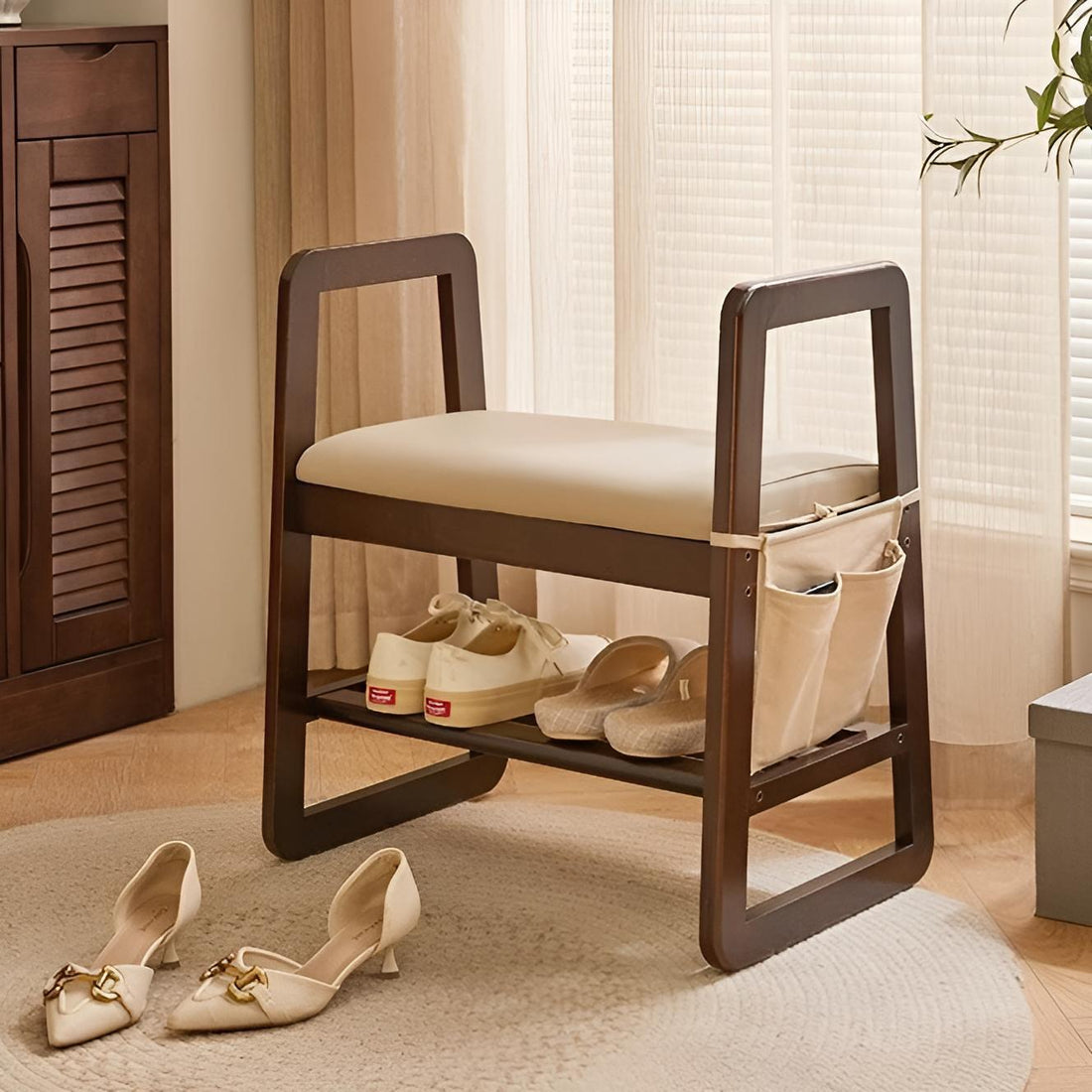 Entryway Bench for Seniors - Sturdy Design with High Armrests & Storage ...