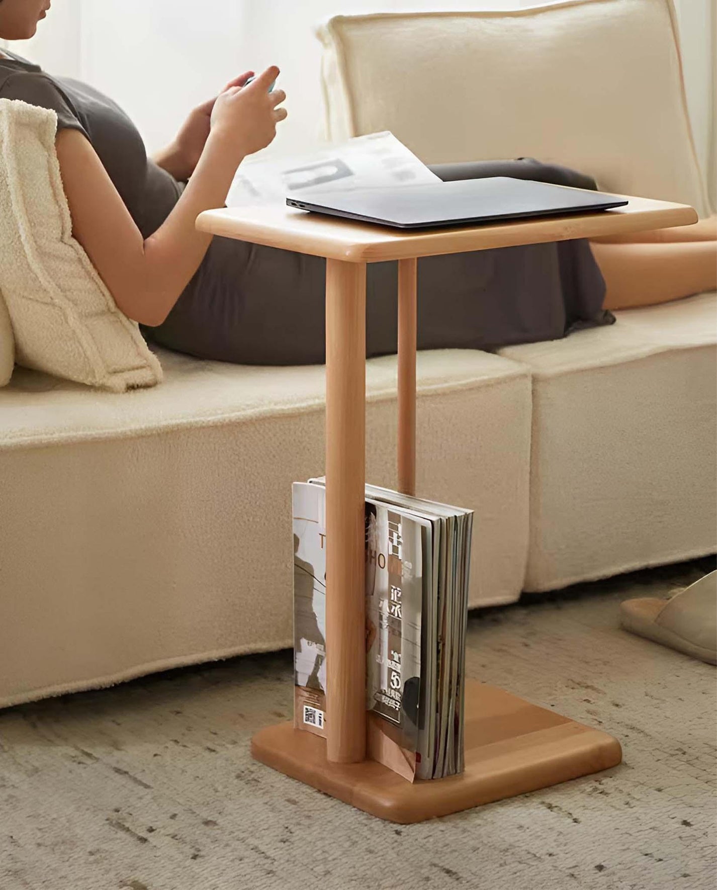 Real Wood Multi-Functional C- Table Side Table for Couch – Savor Cozy
