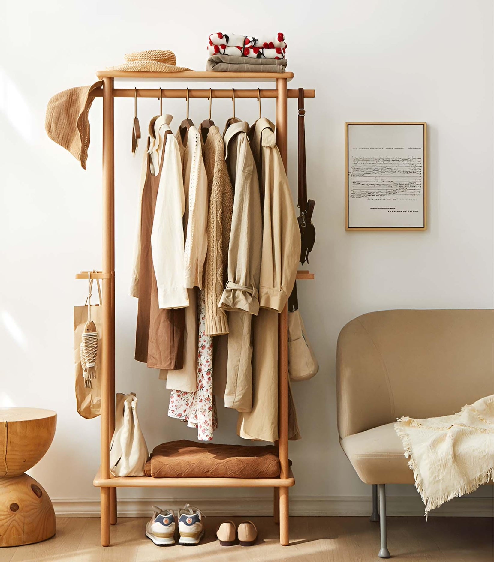 Heavy Duty Solid Wood Clothing Rack for Living Room Bedroom Entryway ...