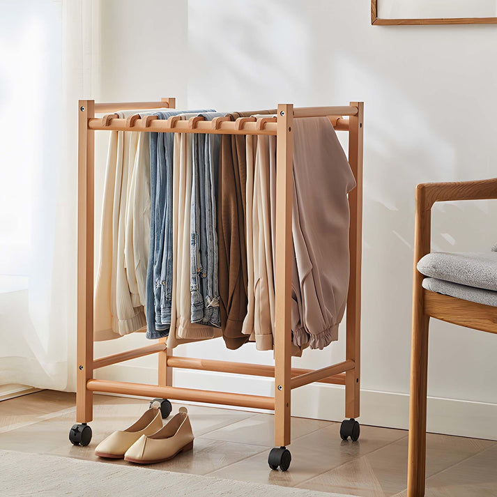 Solid Wood Rolling Pants Trolley: 12-Hanger Closet Organizer – Savor Cozy