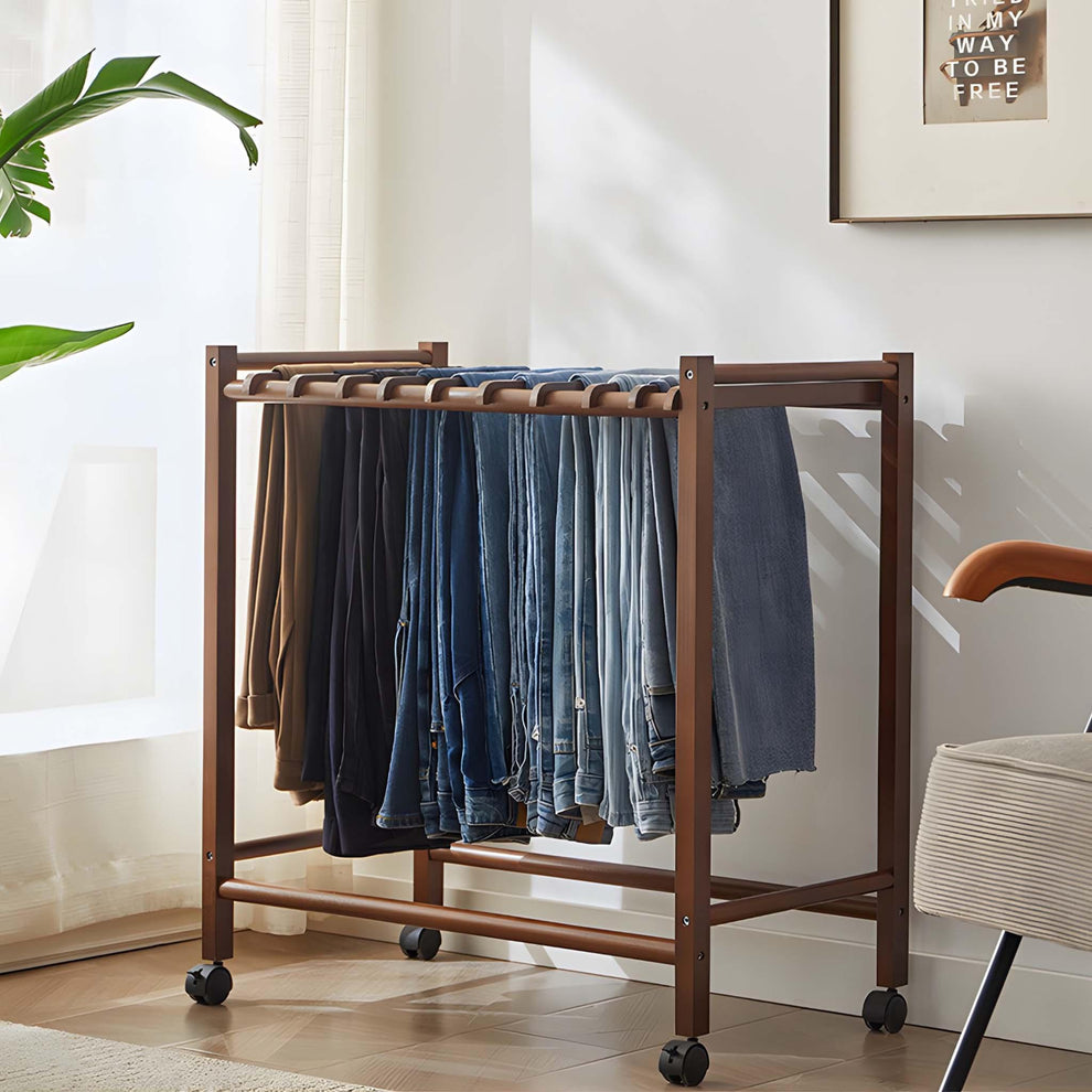 Solid Wood Rolling Pants Trolley: 12-Hanger Closet Organizer – Savor Cozy